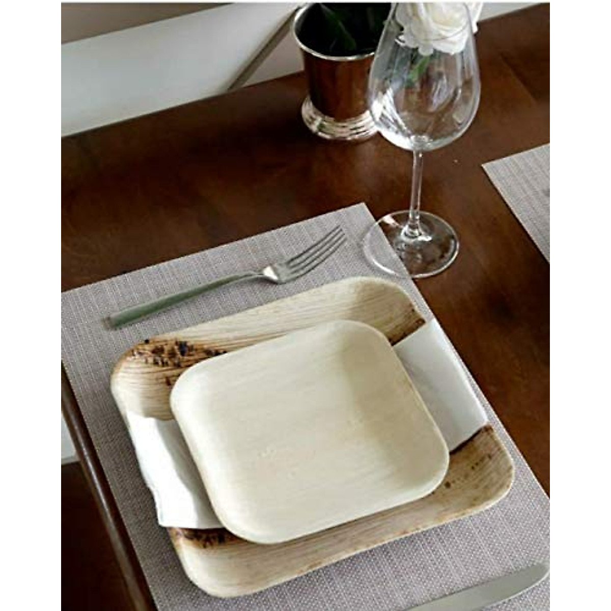 Charity Leaf Compostable Palm Leaf Dinnerware Set | 10" Square (25 pack) & 7" Square (25 pack) Like Bamboo Plates | Natural, Disposable & Eco Friendly | Perfect for Parties, Weddings & Catering Events