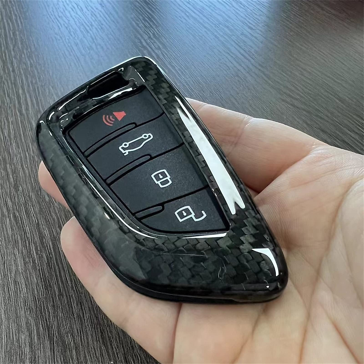 G Brand For Toyota GR Supra A90 TRD MK5 2019 2020 2021, Car Genuine Carbon Fiber Remote Smart Key Case Key Fob Case Holder Cover (Red, Black) (Black) 4.5*1.2*1.2