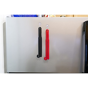 Food Bag Pouch Cutter Opener with Stainless Steel Blade and Squeezer for Kitchens - Includes EZ Hang Chain and Suction Cup for Easy Storage (1 Black - 1 Red (2pk))