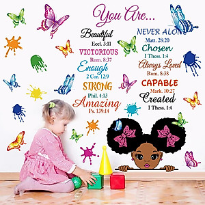 Inspirational Wall Decals Black Girl Religious Stickers Positive Saying African American You are Beautiful Nursery Decor African American Bedroom Art, Positive Afro Kid Teen Room Home Decor