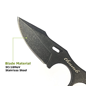 HUAAO 4.9’’ EDC Fixed Blade Knife, 9Cr18MoV Steel Blade and Full Tang Handle, Small Knife Neck Knife with Sheath for Cutting Camping Gift (Black)