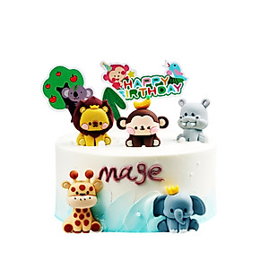Jungle Safari Animal Cake Toppers – Lion Giraffe Monkey Hippo Elephant for Baby Shower