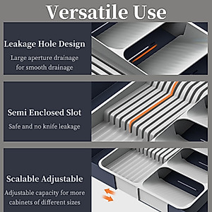 BroWood Utensil Drawer Organizer BPA Free PP Material Flatware Organizers,Expandable Cutlery Drawer Organizer,Adjustable Plastic Silverware Organizer