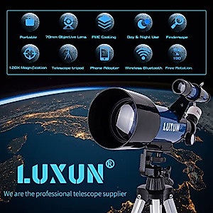 LUXUN Telescope for Astronomy Beginners Kids Adults, 70mm Aperture 400mm Astronomical Refracting Portable Telescope - Travel Telescope (40070-blue)