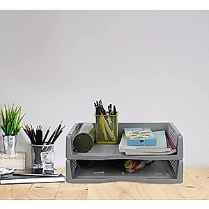 Parlynies 6-Pack Office Desk Tray Organizer, Stackable Paper Tray, Grey Letter Tray