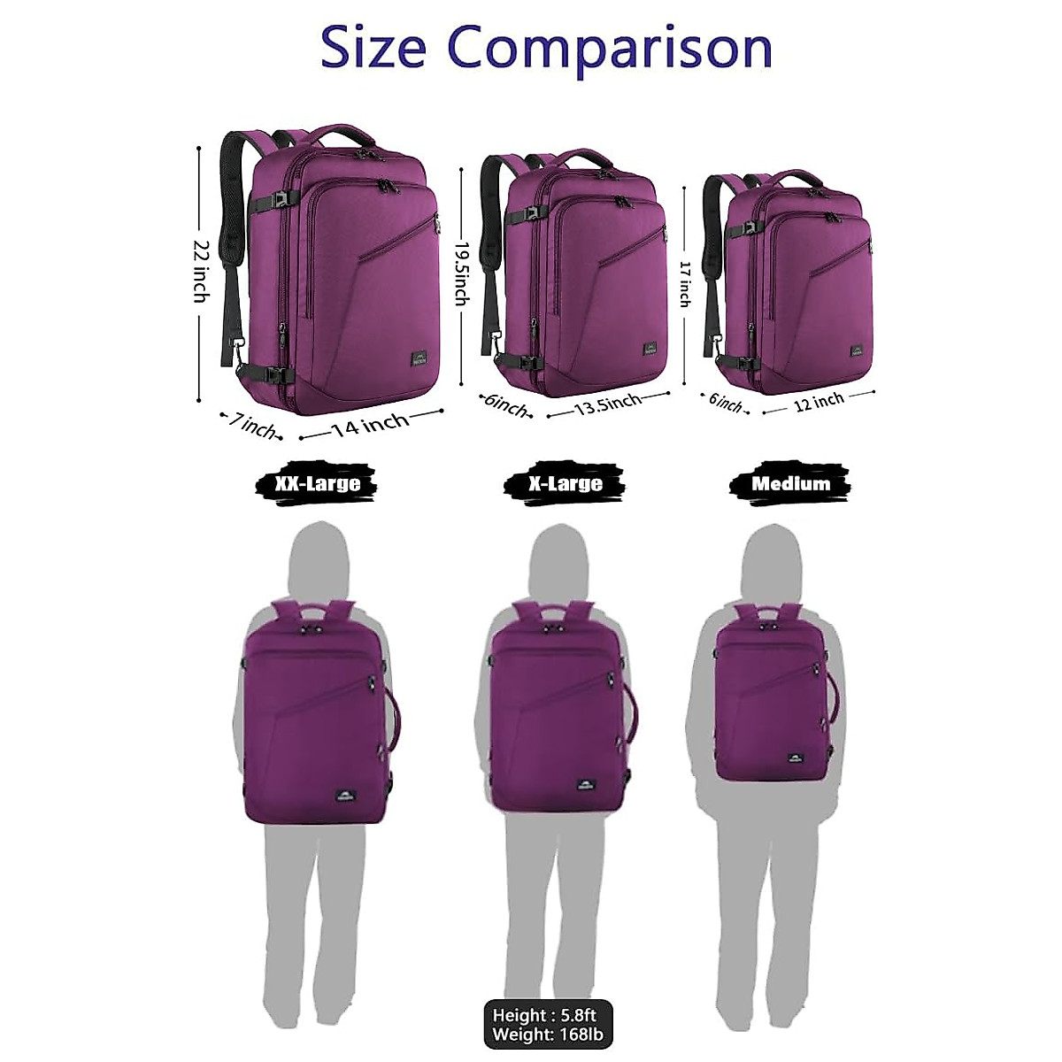 MATEIN Travel Backpack for Women, Expandable Flight Approved Carry on Water Resistant Lightweight Suitcase, Large Business Weekender Personal Item Backpack, Gift for Traveler, Purple