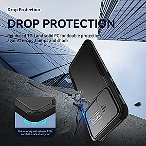 THMEIRA Samsung Galaxy S21 FE 5G Case with Camera Slide Cover Tempered Glass Screen Protector, Military Grade Armor Protective Case for Samsung S21 FE 6.4 inch, [Not fit S21] Black