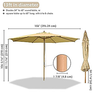 Yescom 13ft XL Outdoor Patio Umbrella w/ German Beech Wood Pole Beach Yard Garden Wedding Cafe Garden (Beige)