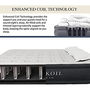 King Koil Luxury Pillow Top Plush Queen Air Mattress with High-Speed Built-in Pump, Blow Up Bed Top Side Flocking, Puncture Resistant, Double High Inflatable Airbed Guests or Travel 1-Year Warranty