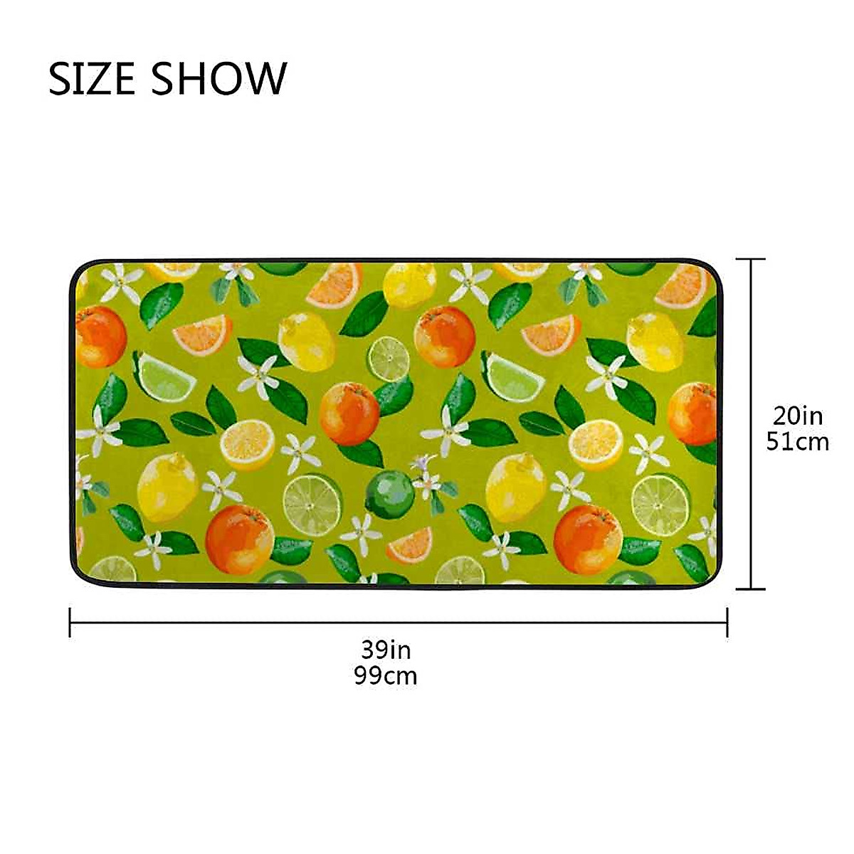Lemons and Citrus Fruits Pattern Indoor Kitchen Mat Door Mats Welcome Mats for Front Door Non Slip Rug Pads Washable Rugs 39" X 20"