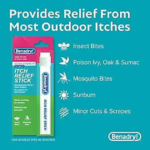 Benadryl Extra Strength Anti-Itch Relief Stick, Bug Bite Itch Relief, Diphenhydramine HCl Topical Analgesic & Zinc Acetate Skin Protectant, Great for Camping Essentials, 0.47 fl oz (Pack of 3)