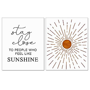 Abstract Sun Art Print, Boho Decor, Stay Close to People Who Feel Like Sunshine, Sunshine Wall Decor, Wall Art Set, Sun Wall Decor, Set of 2 Prints - 8x10 inch - No Frame