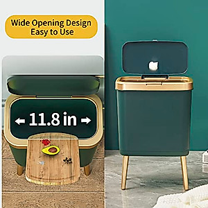 Procade Trash Can with Lid,Small Bathroom Garbage Can with Lid, Plastic Trash Can with Push Button,Narrow Garbage Bin Waste Basket for Bedroom,Living Room, Toilet,Office,Kitchen,4 Gal-Gold Edge