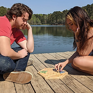 RNK Gaming Bamboo 12.8 inches Wooden Chinese Checkers Board Game with Marbles for Kids and Adults