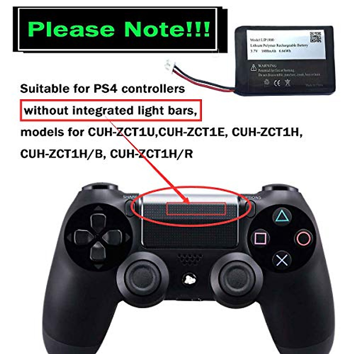 ACCTN 3.7v 1800mAh Replacement Battery for Sony DualShock 4 CUH-zct1u Cuh-zct1e PS4 Controller Battery Upgrade - 2 Pack