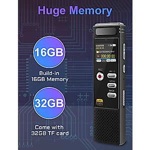 48GB Digital Voice Recorder:Voice Activated Recorder with Playback,1536KBPS Digital Audio Recorder with Build-in Microphones,Noise Reduction and 32GB TF Card for Lectures Meetings,Interviews