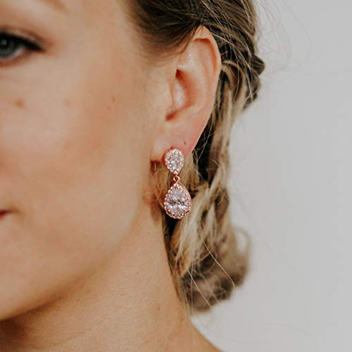 SWEETV Teardrop Dangle Earrings for Brides,Cubic Zirconia Rose Gold Drop Earrings for Women - Prom,Pagegant,Wedding Jewelry