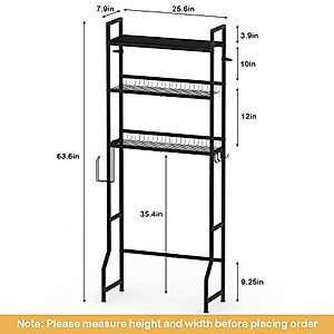 YBING Over The Toilet Rack 3 Tier Bathroom Shelf Over Toilet Storage Organizer Freestanding above Toilet Storage Rack with Metal Frame and Hook Bathroom Stand and Space Saver Shelf,Black