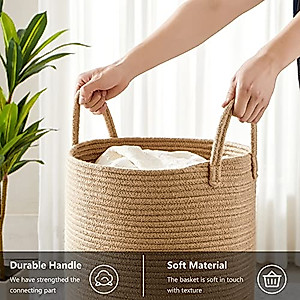 MOJOSCEND Jute Laundry Hamper Basket, 15Dx20H inches Tall Woven Rope Storage Basket for Blanket, Large Clothes Hamper for Bedroom, Baby Nursery Kids Laundry Basket Organizer