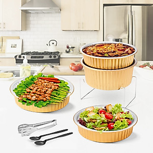 Riccioney 8 Set Disposable Chafing Dish Buffet Set Chafer Wire Racks Buffet Stand Set Food Warmer Catering Supplies Including Chafer Pans, Utensils and Buffet Stand