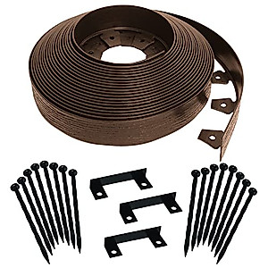 EasyFlex Tall Wall No-Dig Ladscape Edging with Anchoring Spikes, 2.5 in. Tall Straight Top Plastic Garden Border with Woodgrain Texture, 40 Foot Kit, Brown (3220BRE-40C)