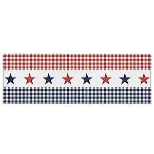 Rampower Kitchen Rugs, Independence Day Star Blue Red Plaid Buffalo Check 4th of July Non Slip Runner Rug Mat for Floor, Kitchen, Bedside, Sink, Office, Laundry, 19.7"X47.2"