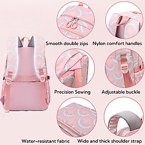 Elementary School Backpack for Girls,Waterproof Student Bookbag with Lunch box and Pencil Case