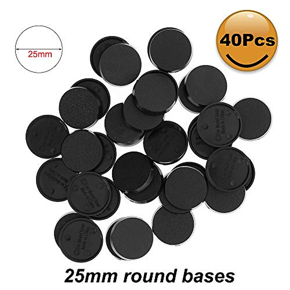 Evemodel MB325 40pcs Round Plastic Model Bases 25mm or 0.98inch for Gaming Miniatures or Wargames Table Games