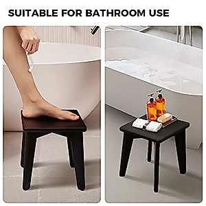 StrongTek Bamboo Step Stool for Kids and Adults, Natural Material, Sturdy and Versatile Short Foot Stool for Bathroom, Kitchen, Bedroom, Compact 10-inch Small Wood Stool, Plant Stand (Black)