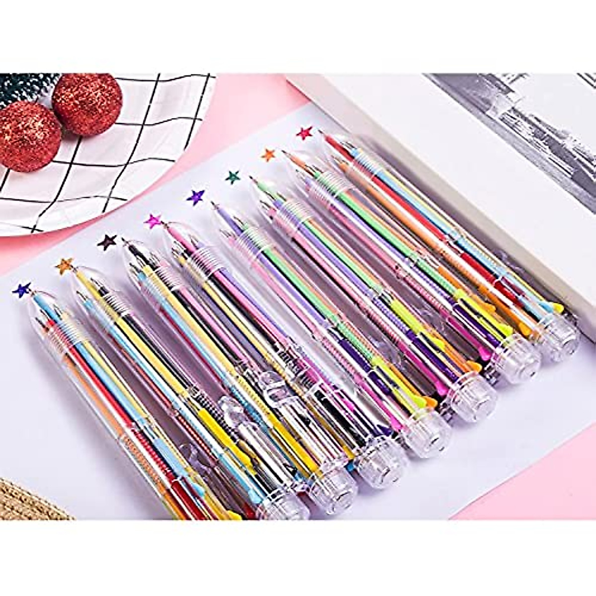 Hicarer 16 Pack Multicolor Pens 8-in-1 Retractable Ballpoint Pens 8 Colors Transparent Barrel Ballpoint Pen for Office School Supplies Students Children Gift