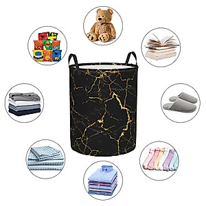 Gbuzozie Black Marble Round Laundry Hamper Marbling Texture Storage Basket Toys Clothes Organizer Bin For Home Bathroom Bedroom Dorm Nursery, 62l