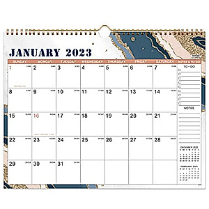 2023-2024 Calendar - 18 Monthly Calendar with Thick Paper, 14.6" x 11.5", Jan. 2023 - Jun. 2024, Twin-Wire Binding + Hanging Hook + Unruled Blocks with Julian Date, Horizontal - Pink