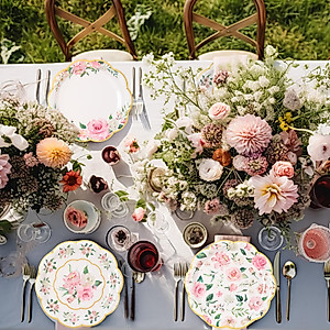 Pickmesh 60 Pcs Floral Paper Plates 7 Inches Floral Party Plates Pink Floral Disposable Dinner Plates Gold Foil Edge Paper Plate Tea Party Decoration for Baby Shower Bridal Shower Birthday Wedding