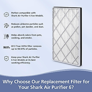 HE601 H13 True HEPA Replacement Filter Compatible with Shark Air Purifier 6 (HE601 & HE602), #HE6FKPET, 1 Pack