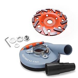 Wohenhao Dust Shroud for Angle Grinder 4.5-5 inch + Diamond Grinding Cup Wheel 5 inch, Universal Surface Grinding Shroud with Grinding Wheel for Concrete Surface, Cement, Marble, Rock, Granite
