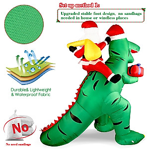 LEITAO 7FT Inflatable LED Santa Dinosaur Christmas Decoration - Giant Holiday Blow Up Decor for Indoor & Outdoor