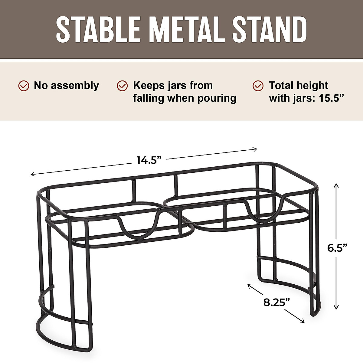 Beverage Dispenser with Stand for Parties - Two 1 Gallon Glass Mason Jar Drink Dispensers with Stand for Water, Lemonade, Punch, Juice or Adult Beverages
