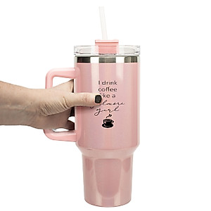 Elanze Designs I Drink Coffee Like A Gilmore Girl 40 oz. Stainless Steel, Large Water Bottle Coffee Mug, Spill & Leak Resistant, Thermal Travel Tumbler with Handle, Lid & Straw, Pale Pink