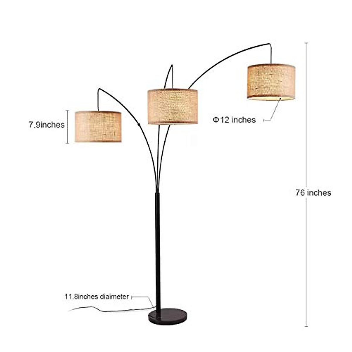LHLYCLX Arc Lamps for Living Room, Multi Head Tree Floor Lamp for Bedroom, 3 Lights Standing Lamps Hanging Over The Couch (Black)