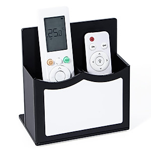 Yeeco Remote Control Holder Black Pencil Holder Pen Holder 2 Compartments Remote Controller holder Durable Collection Organizer for Home, School, Office, 5.9x3.5x6.3inches