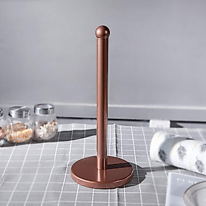 Mornenjoy Modern Stand Up Paper Towel Holder,Single Tear Papertowel Roll Stand with Stable Wide Base,Paper Towel Dispenser for Kitchen Countertop/Dinner Table/Bathroom (Round Head,Copper)