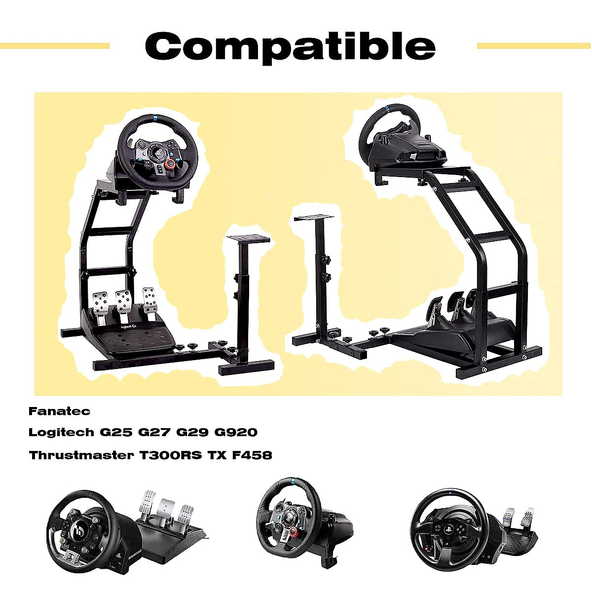 Marada Gaming Steering Wheel Stand Adjustable Fit for Logitech,Thrustmaster,Xbox, G25 G27 G29 G920 G923, Racing Wheel Stand, Handbrake Shifter Wheels and Pedals Not Included