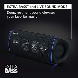 Sony SRS-XB43 EXTRA BASS Wireless Bluetooth Powerful Portable Speaker, IP67 Waterproof & Durable for Home, Outdoor, and Travel, 24 Hour Battery, Party Lights, USB Type-C, and Speakerphone, Black