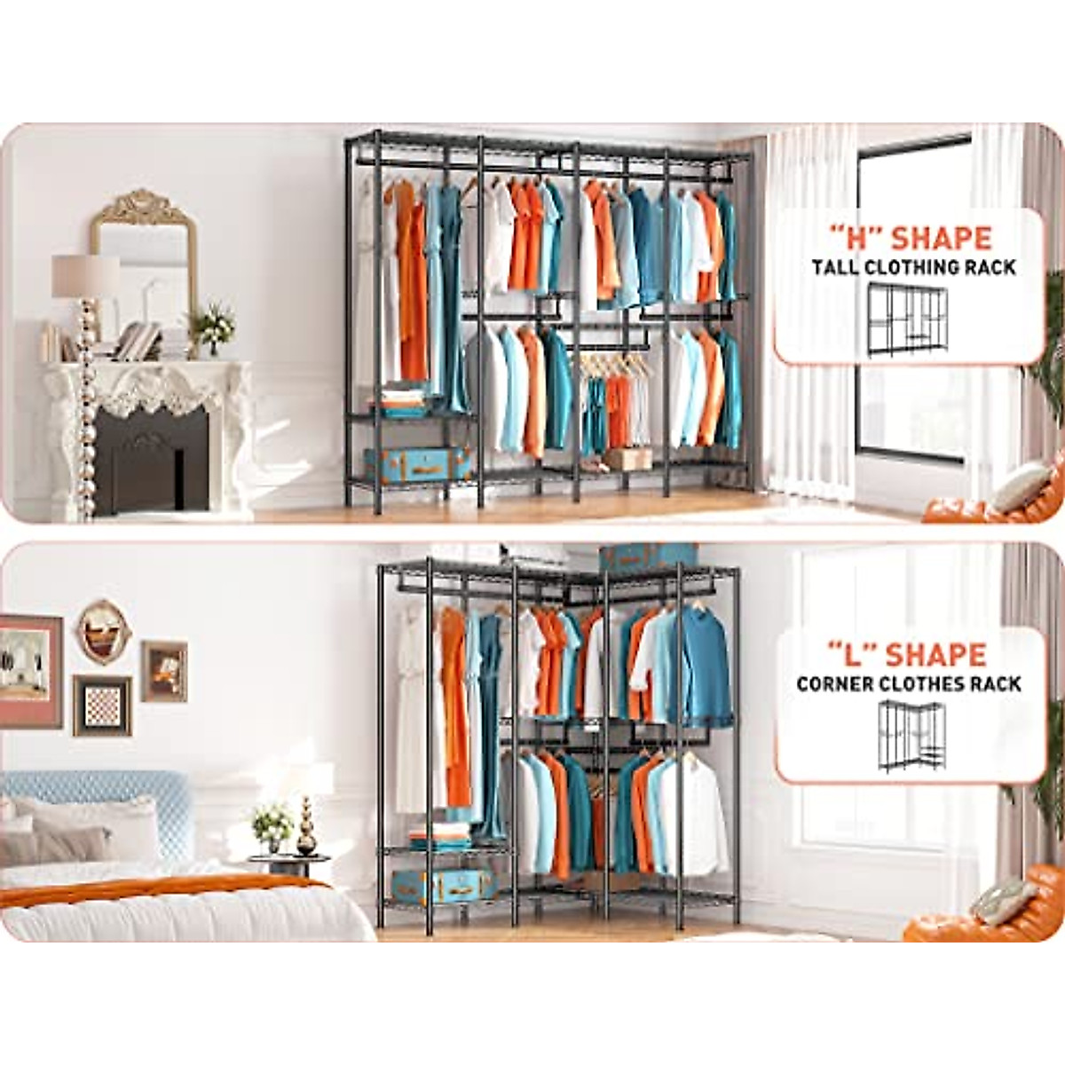 Raybee Clothes Rack Heavy Duty Clothing Racks for Hanging Clothes Load 985 LBS,Metal Clothing Rack Freestanding Portable Wardrobe Closet Rack for Hanging Clothes Wire Garment Rack, Black