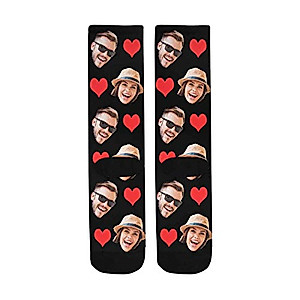 D-Story Custom Photo Pet Face Socks, Love Heart Crew Socks with 2 Faces for Men Women (Made In USA)