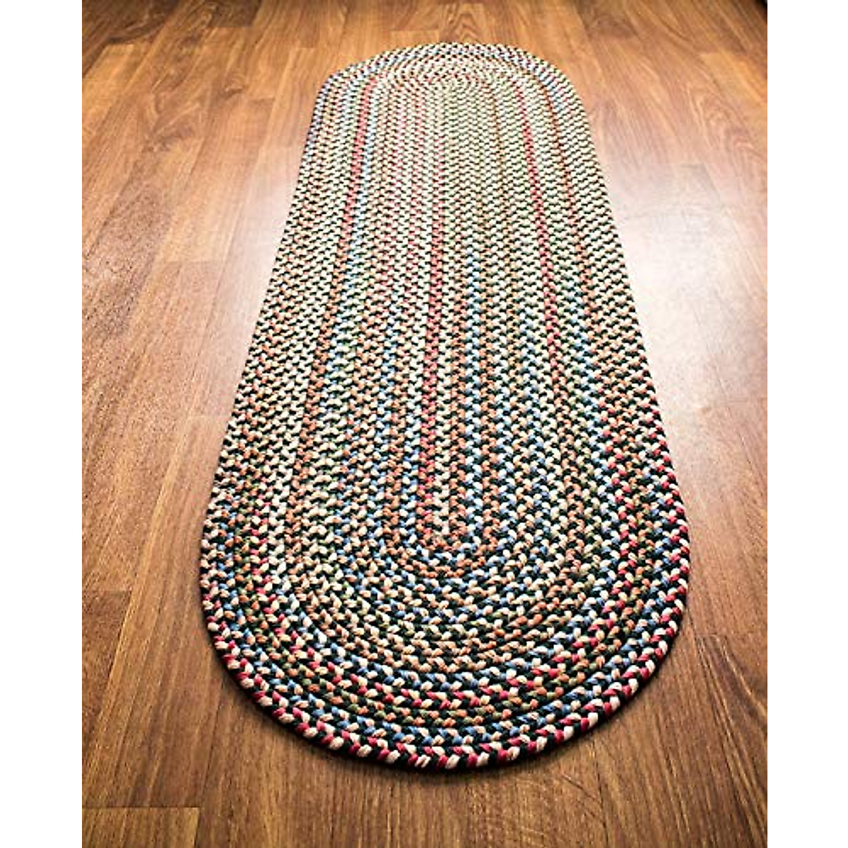 Super Area Rugs Roxbury American Made Braided Rug for Indoor Outdoor Spaces, Spruce Green/Natural Multi, 2' X 4' Oval Runner