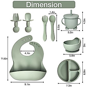 mutualproducts - Baby Feeding Set 8-Piece | Baby Led Weaning Utensils Set Includes Suction Bowl and Plate, Baby Spoon and Fork, Sippy Cup with Straw and Lid | Baby Feeding Supplies (Army Green)