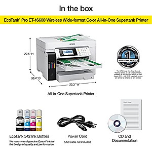 Epson EcoTank Pro ET-16600 Wide-Format All-in-One Supertank Wireless Color Inkjet Printer, White- Print Copy Scan Fax - 4.3" LCD, 25 ppm, 4800 x 1200 dpi, 13 x 19, Auto 2-Sided Printing, 50-Sheet ADF