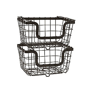 Gourmet Basics by Mikasa General Store Stacking/Nesting Metal Basket, Set of 2, Antique Black