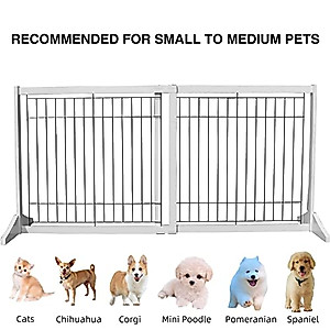 ZJSF Freestanding Doorway Dog Gate Adjustable Wooden White Expandable Pet Gate for The House Indoor Dog Gates Extra Wide Dog Fence